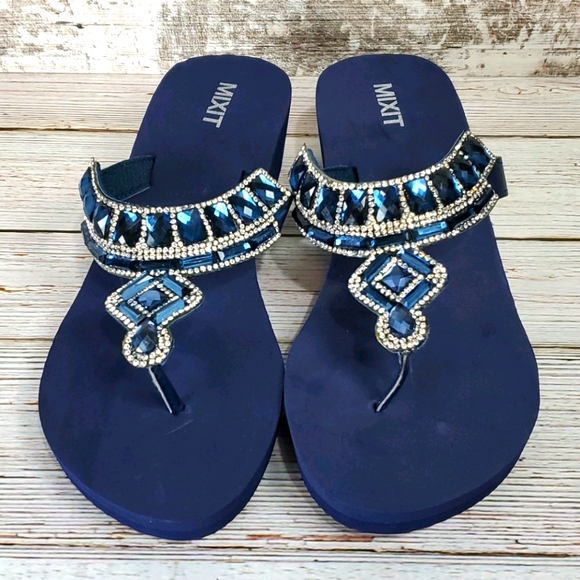 Mixit | Shoes | Mixit Navy Blue Glam Rhinestone Platform Sandals | Poshmark